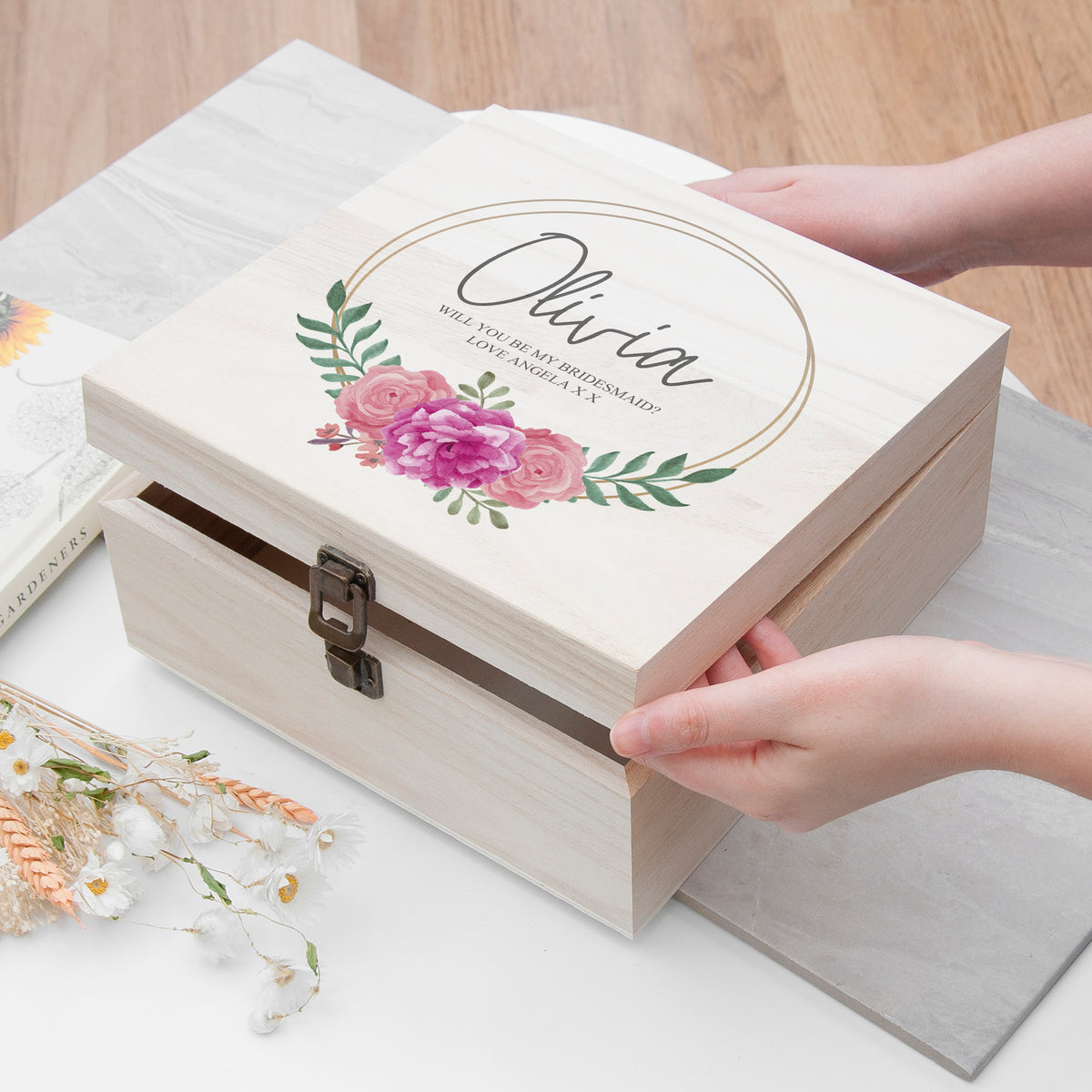 Personalised Floral Bridesmaid Medium Keepsake Box | Wedding | Treat Republic