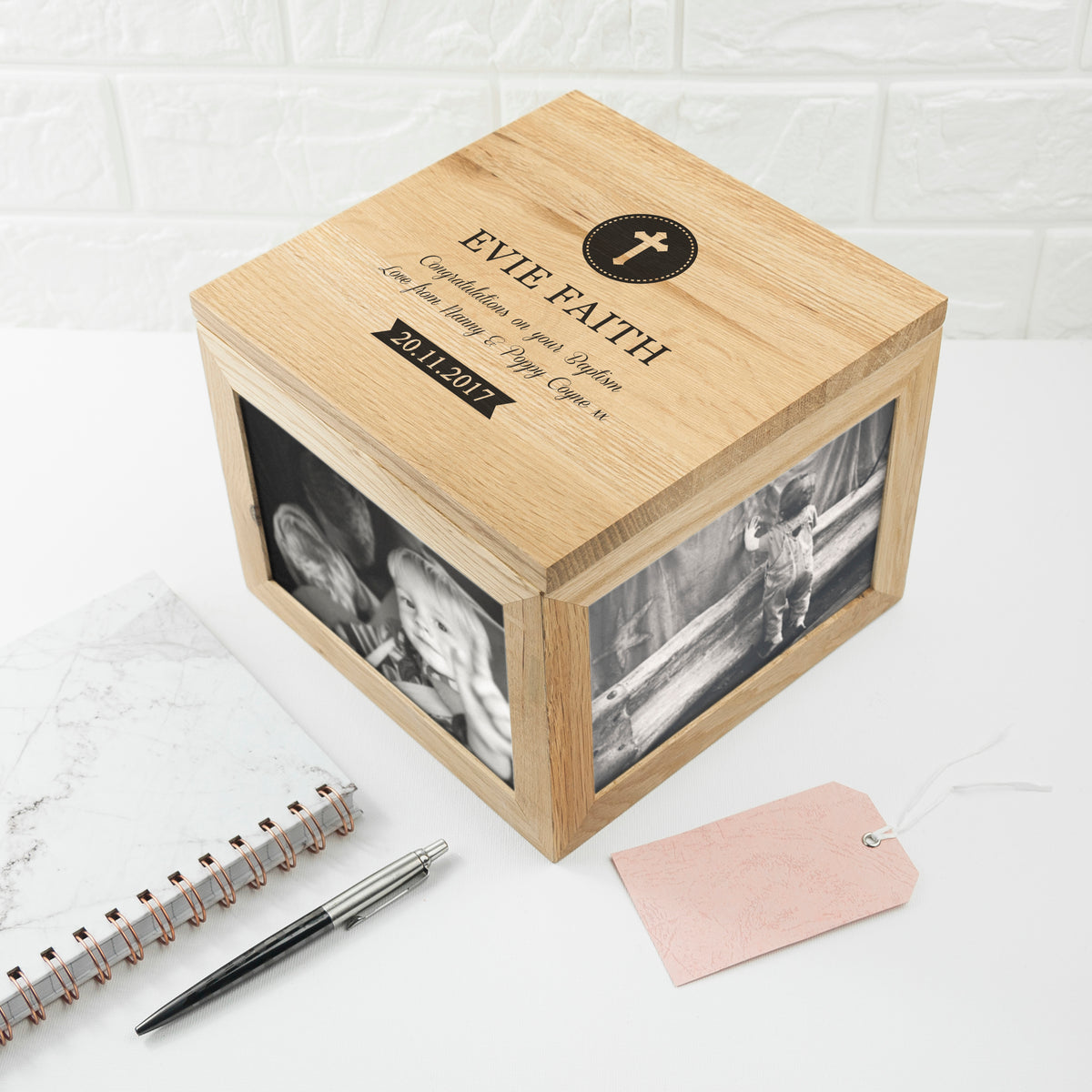 Personalised Christening Oak Photo Keepsake Box | Gifts for Kids | Treat Republic