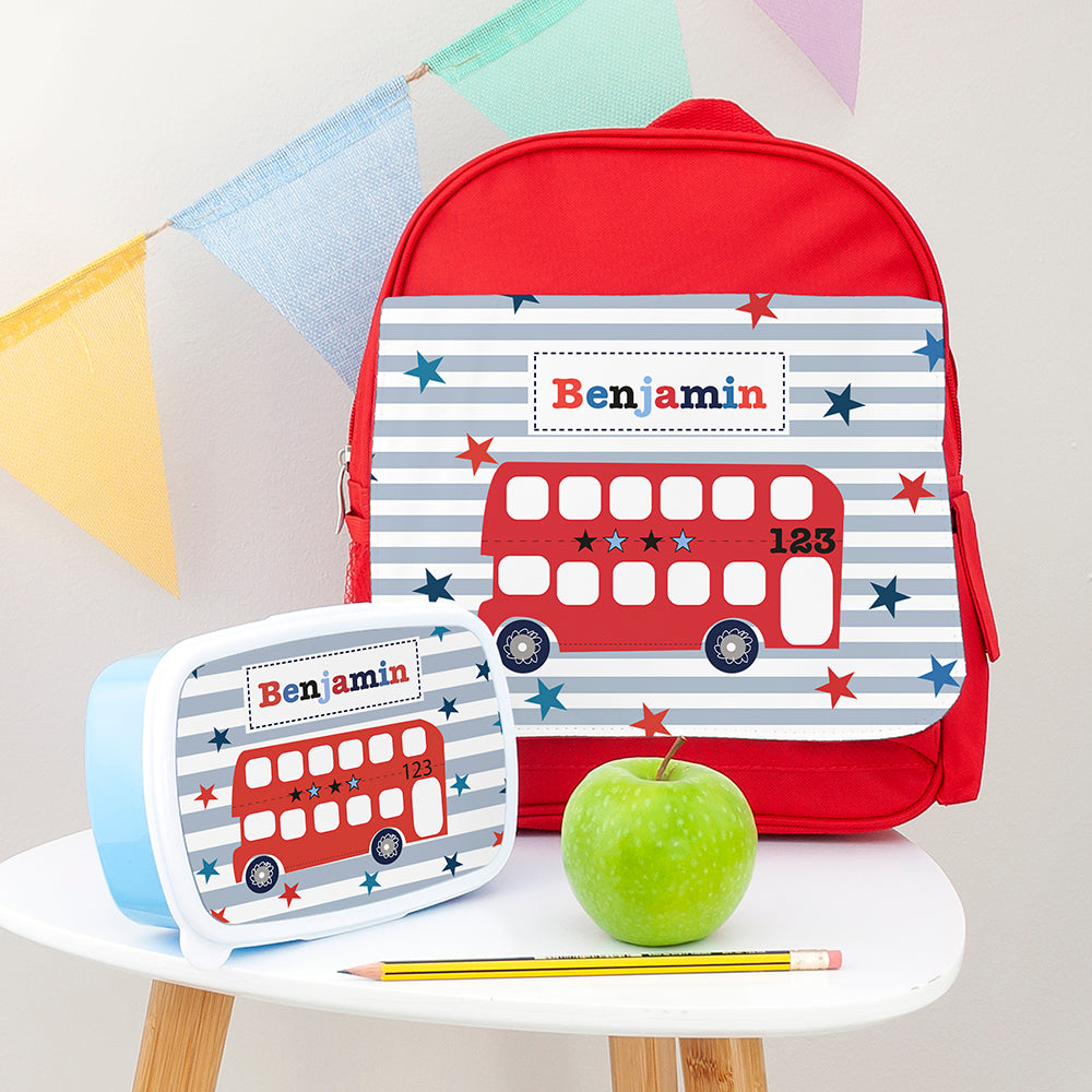 Personalised Kid's Bus School Bag and Lunch Box Set | Treat Republic