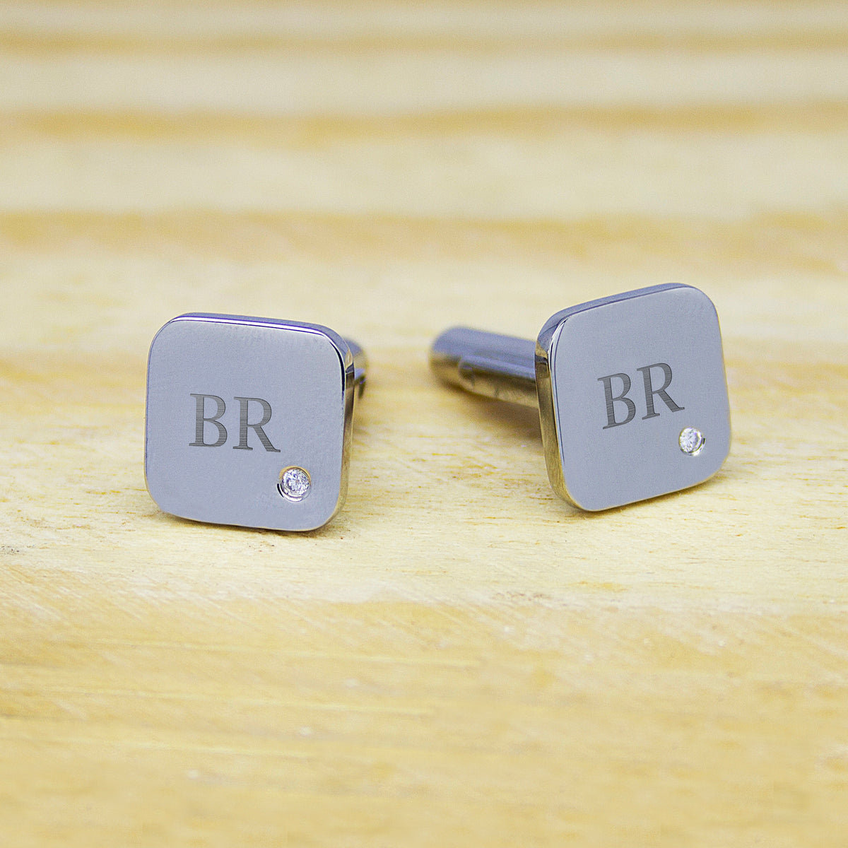 Personalised Men's Square Cufflink with Crystal | Treat Republic