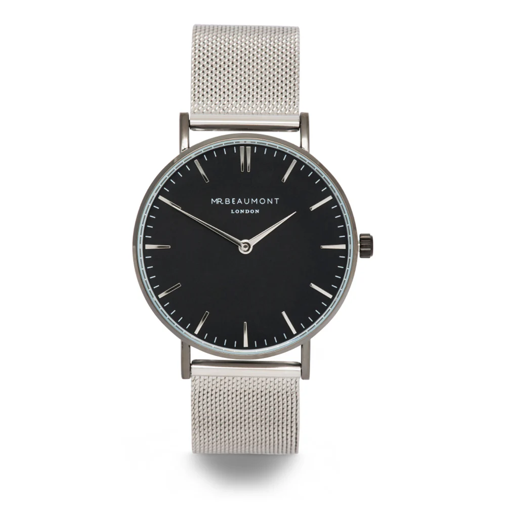 Personalised Men's Metallic Silver Watch With Black Face | Treat Republic