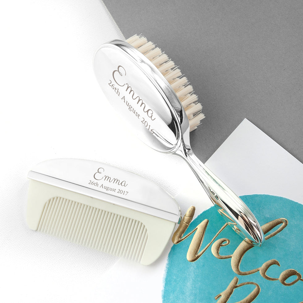 Personalised Silver Baby Brush And Comb Set | Gifts for Kids | Treat ...