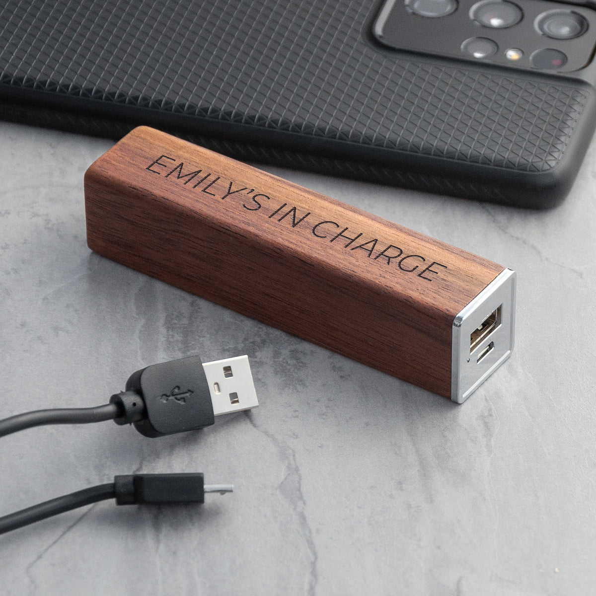 Personalised Walnut Wood Powerbank | Tech Accessories | Treat Republic