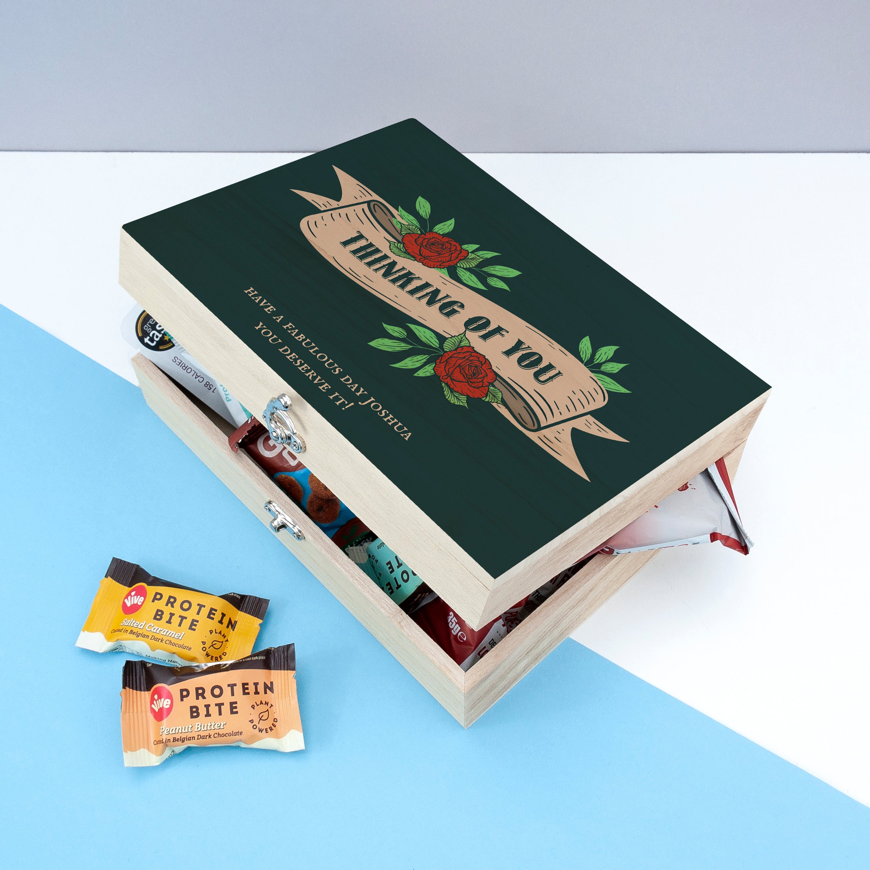 Personalised Vintage Ink High Protein Vegan Hamper Snacks Box | Gifts ...