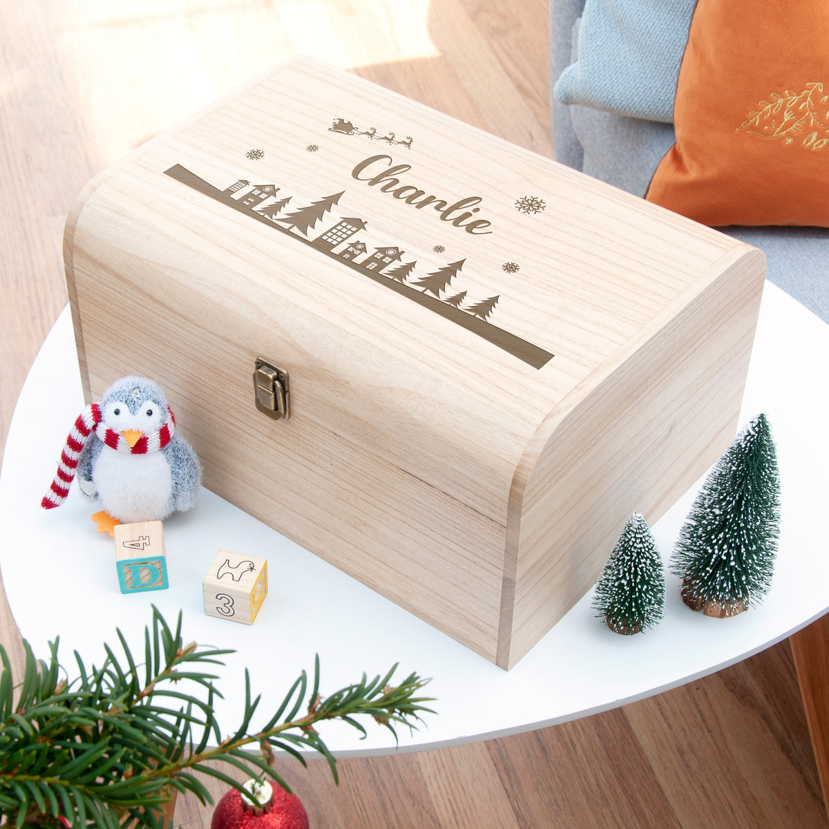 Personalised Christmas Scene Keepsake Chest | Christmas Gifts | Treat ...