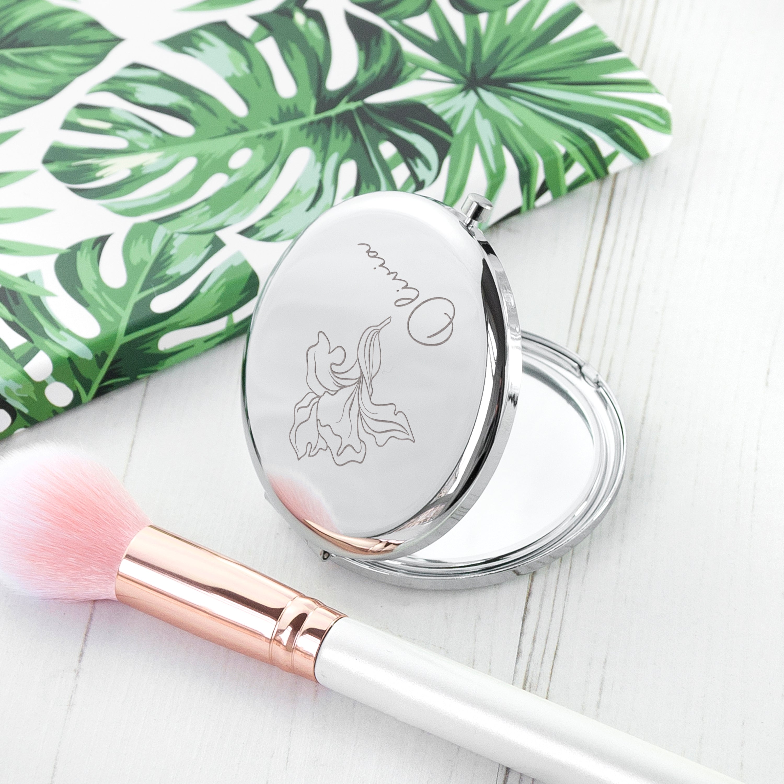 Personalised Silver Round Birth Flower Compact Mirror | Gifts for Her ...