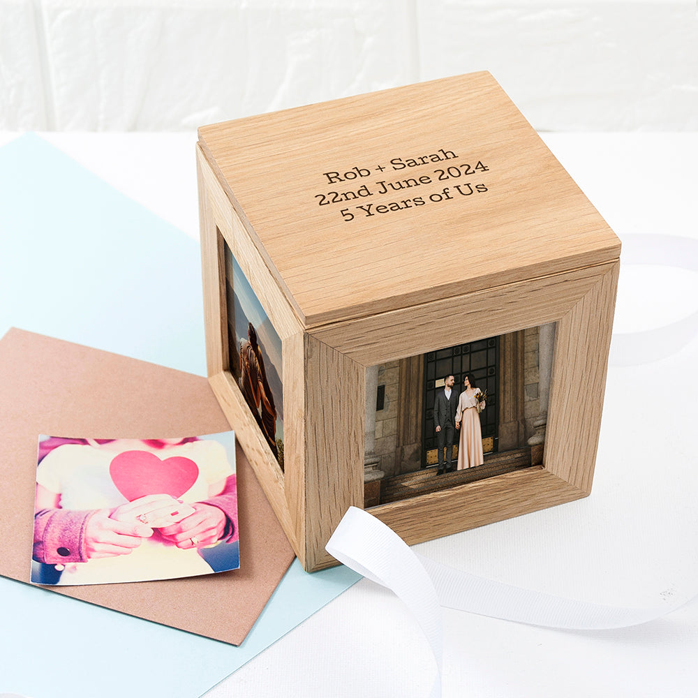 Personalised Oak Photo Cube Keepsake Box | Treat Republic