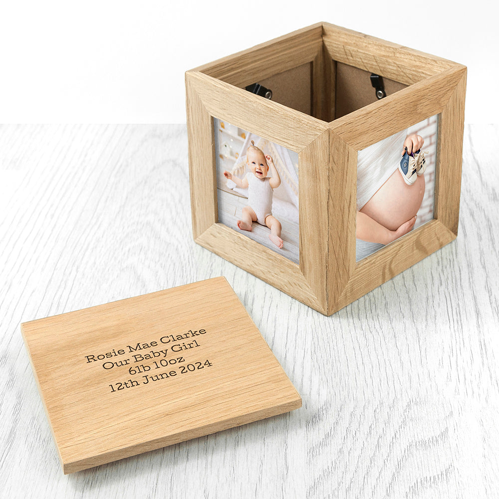 Personalised Oak Photo Cube Keepsake Box | Treat Republic