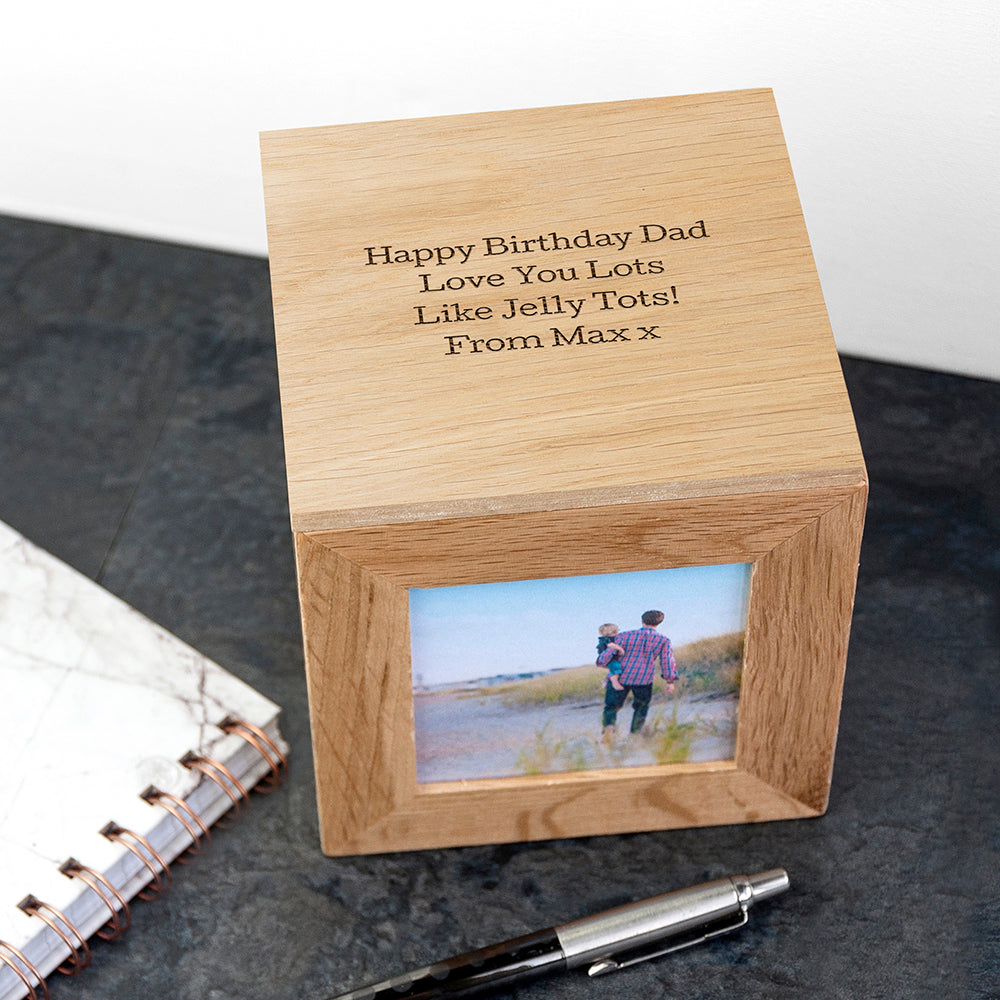 Personalised Oak Photo Cube Keepsake Box | Treat Republic