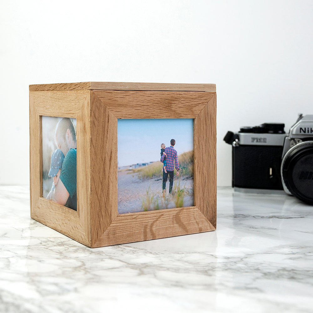Personalised Oak Photo Cube Keepsake Box | Treat Republic