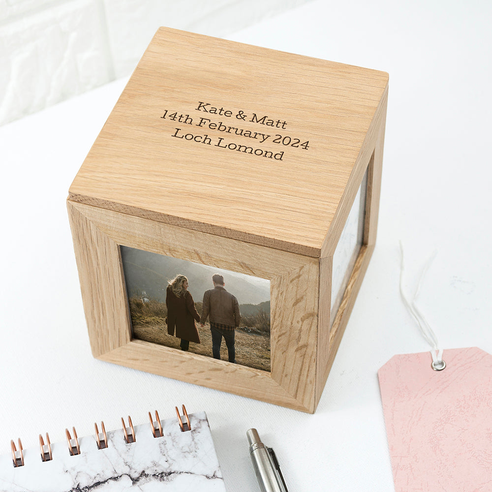 Personalised Oak Photo Cube Keepsake Box | Treat Republic