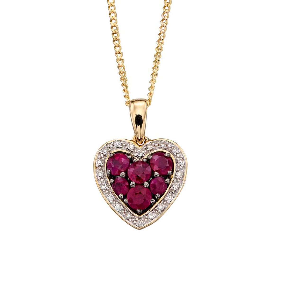 9ct Gold Precious Stone Heart Pendant Necklace with Diamond Surround ...