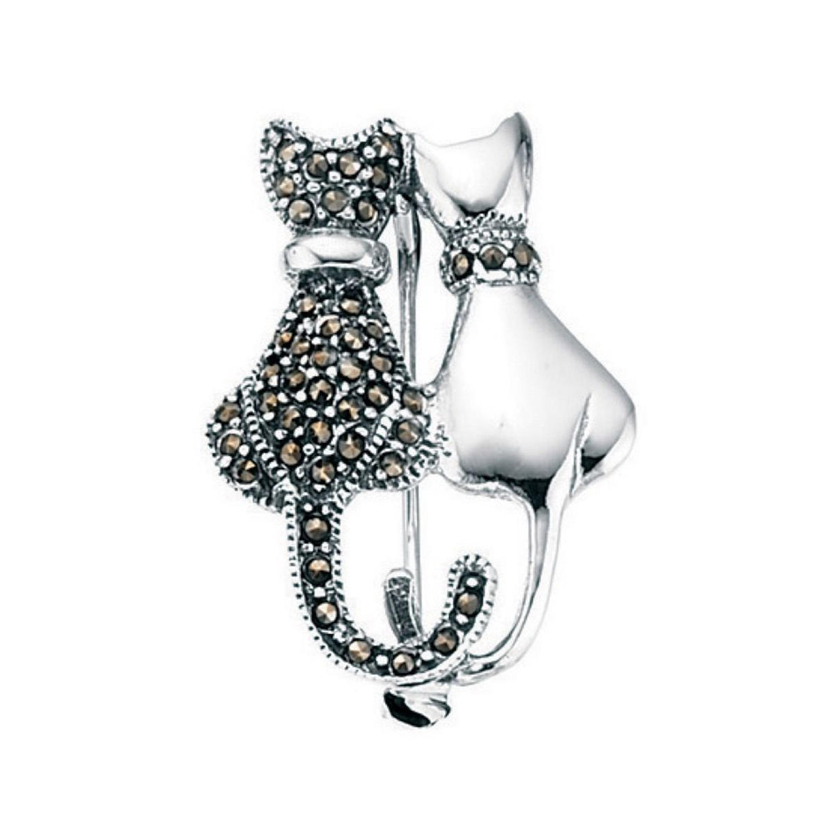 Sterling Silver and Marcasite Dual Cats Brooch | Treat Republic
