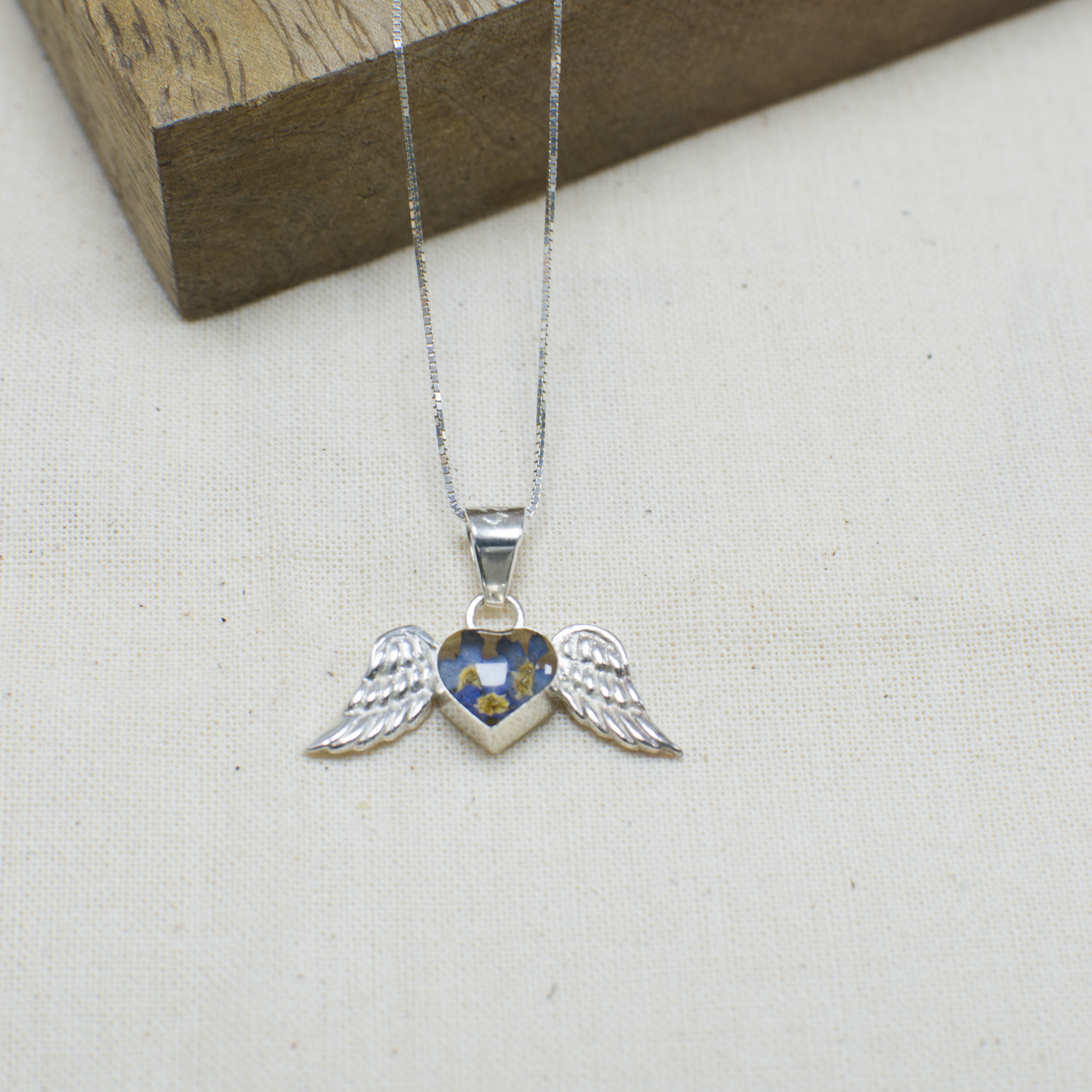 Sterling Silver Angel Wing Necklace with Real Flower Heart | Treat Republic