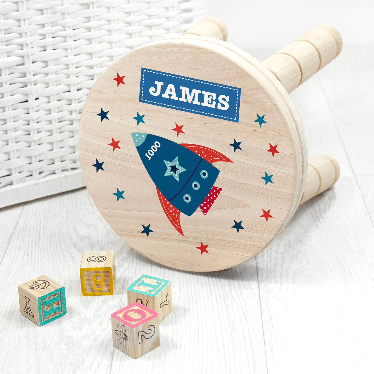 Personalised Kid’s Rocket Wooden Stool | Gifts for Him | Treat Republic
