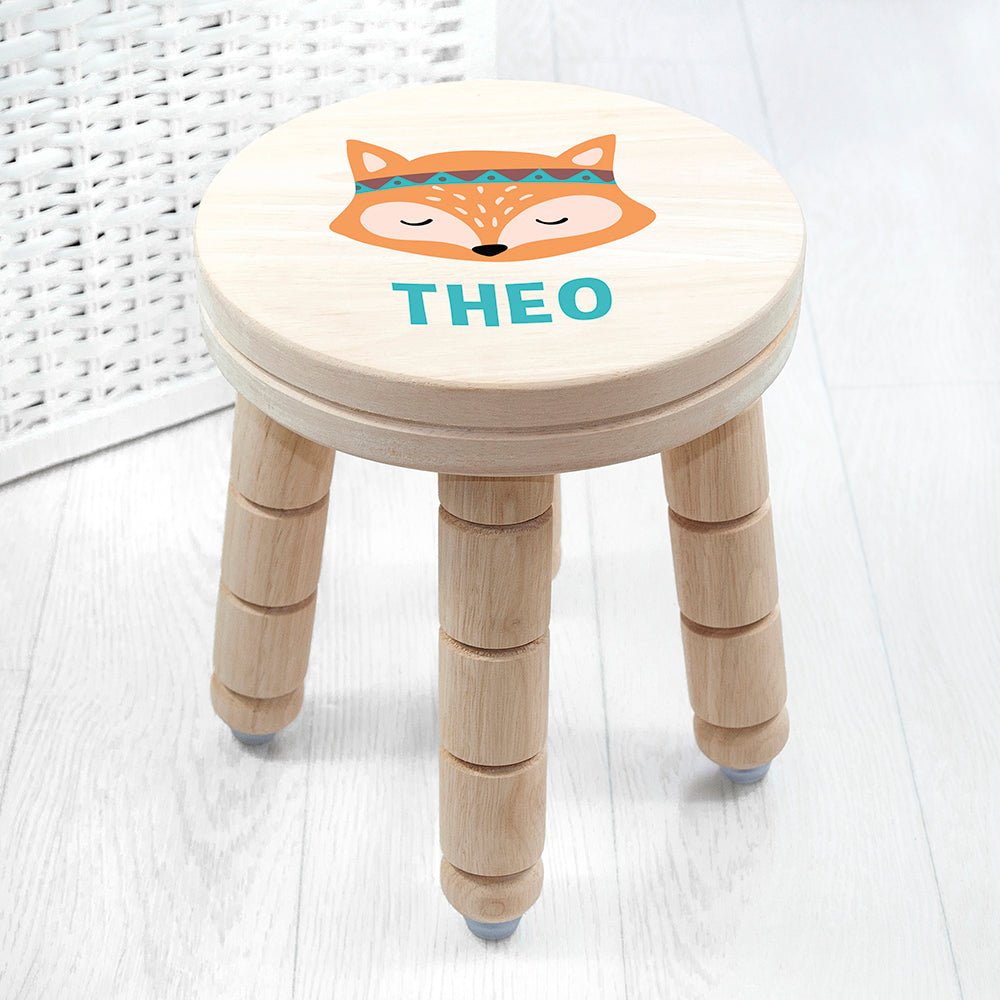 Personalised Cute Fox Kids Wooden Stool | Children's Gifts | Treat Republic