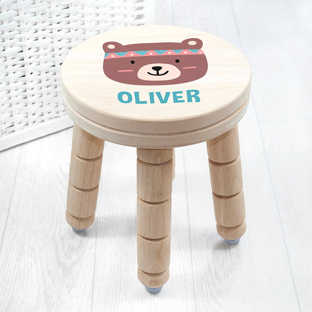 Personalised Cute Bear Kids Wooden Stool | Treat Republic