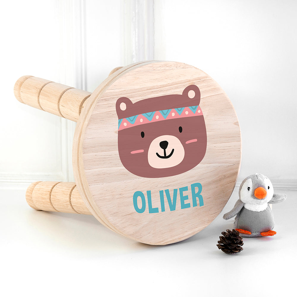Personalised Cute Bear Kids Wooden Stool | Treat Republic