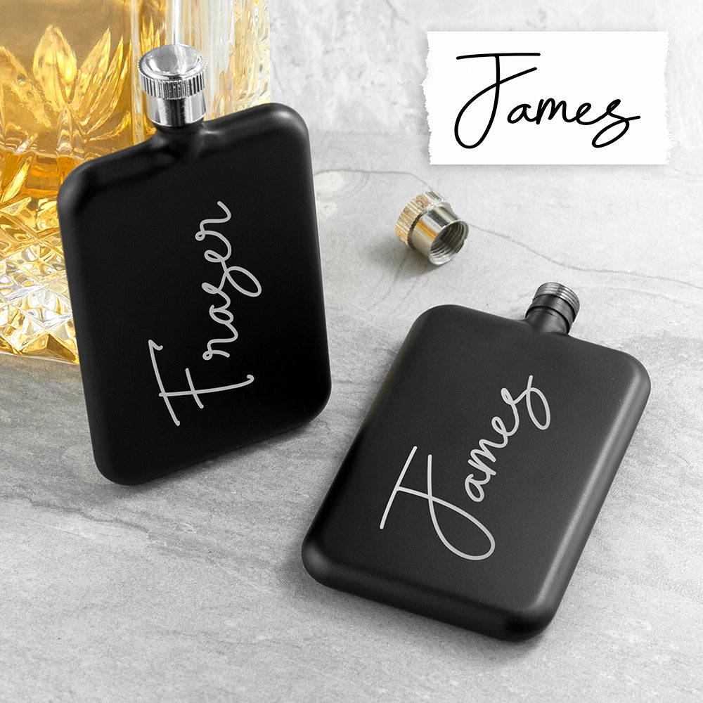 Personalised Handwriting Black Slimline Flask – Treat Republic
