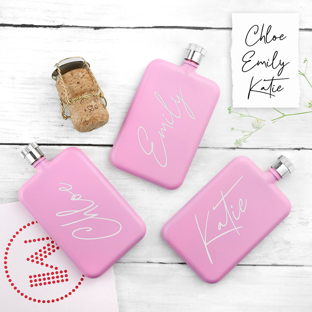 Personalised Handwriting Pink Slimline Flask – Treat Republic