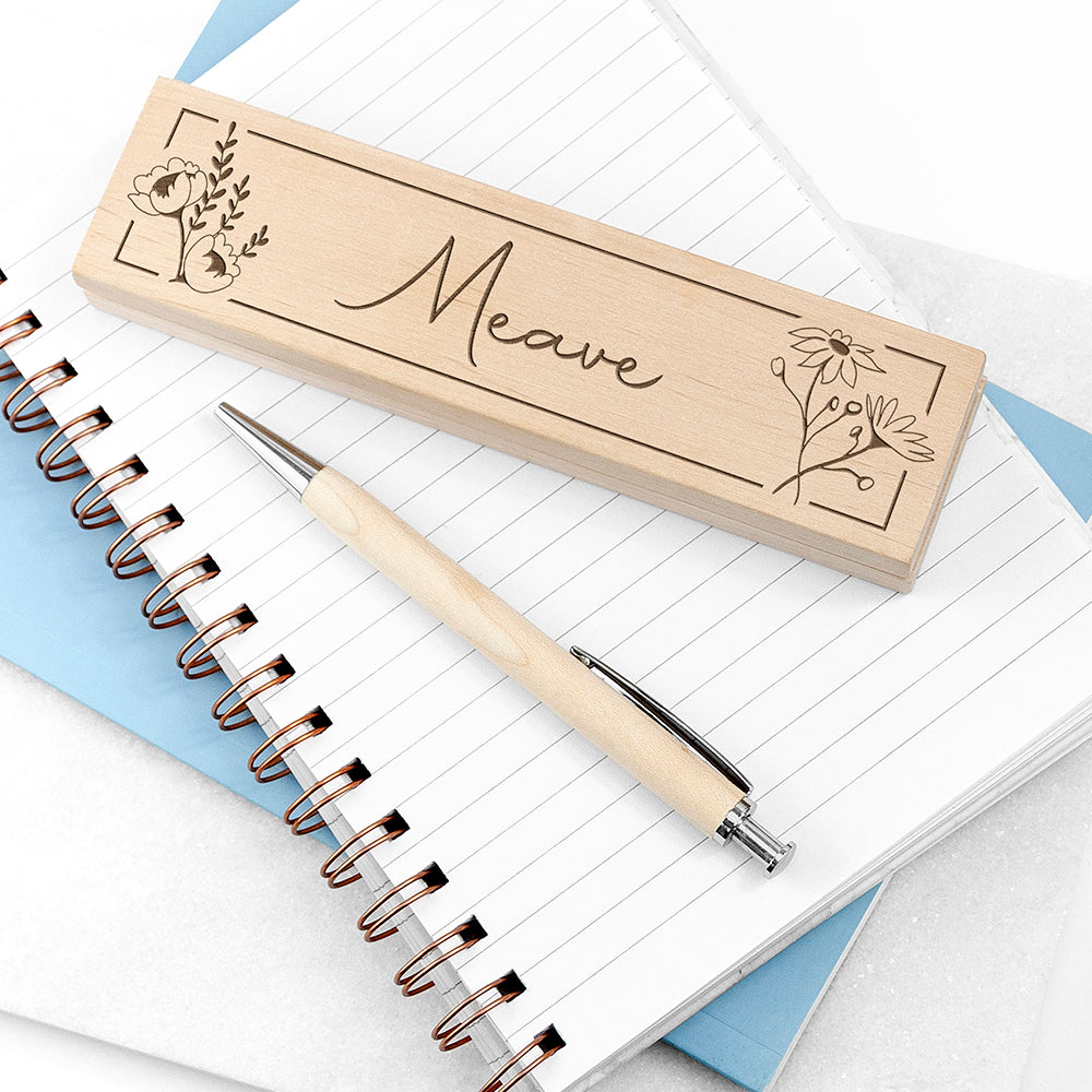 Personalised Wooden Floral Ballpoint Pen Set | Stationery | Treat Republic