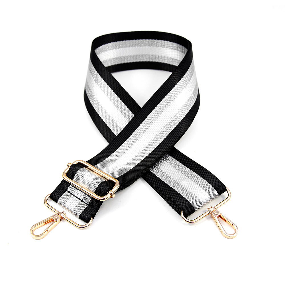 Crossbody Wide Strap - Black & Silver Stripe | Treat Republic