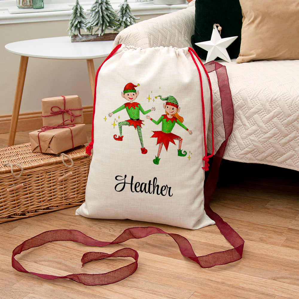Personalised Playful Elves Christmas Sack | Christmas Gifts | Treat ...