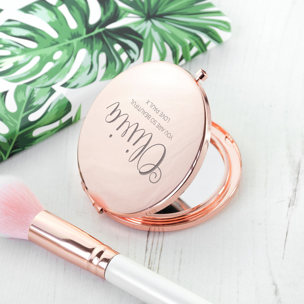 Personalised Round Rose Gold Compact Mirror | Gifts for Her | Treat ...