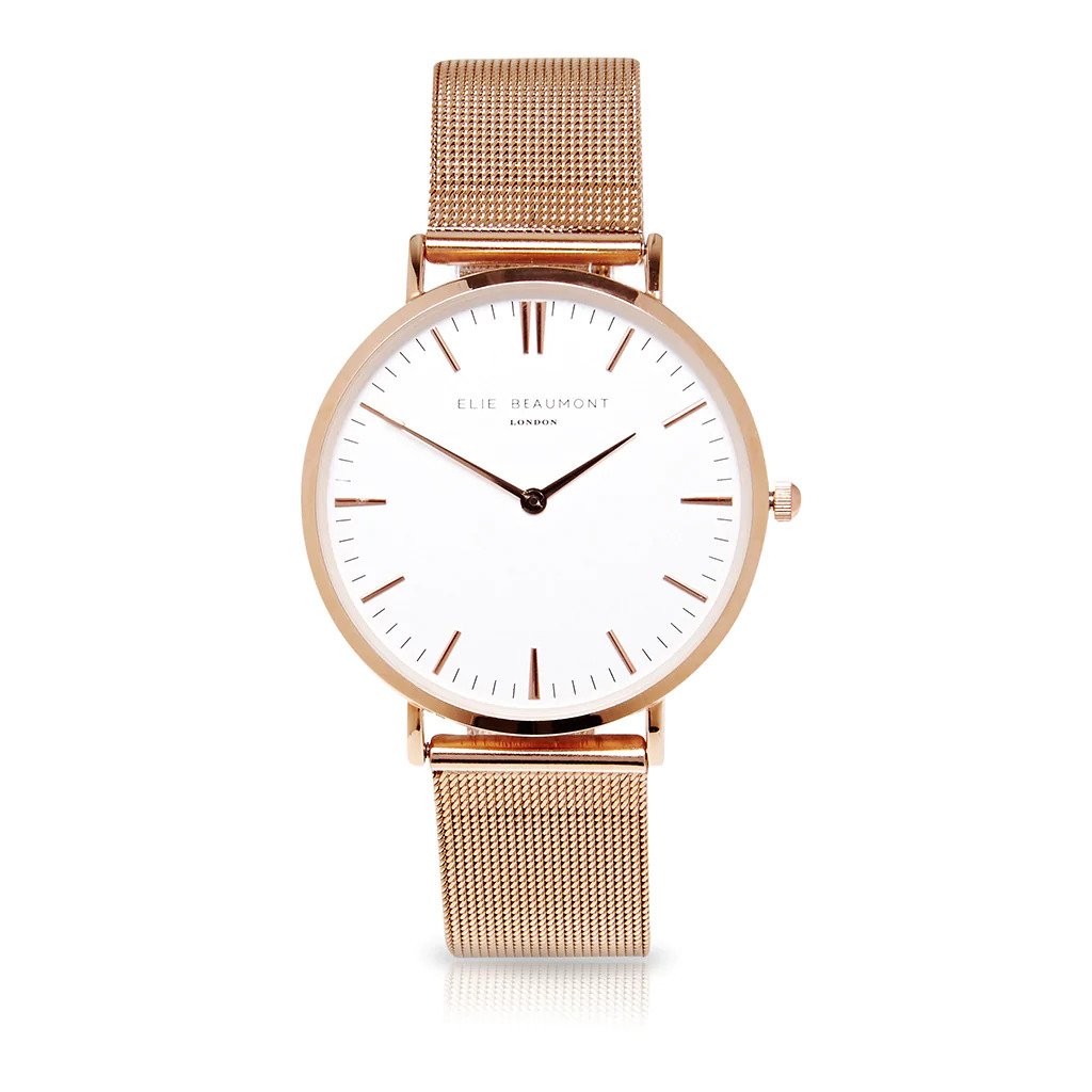Personalised Rose Gold Mesh Strapped Watch With White Dial | Treat Republic