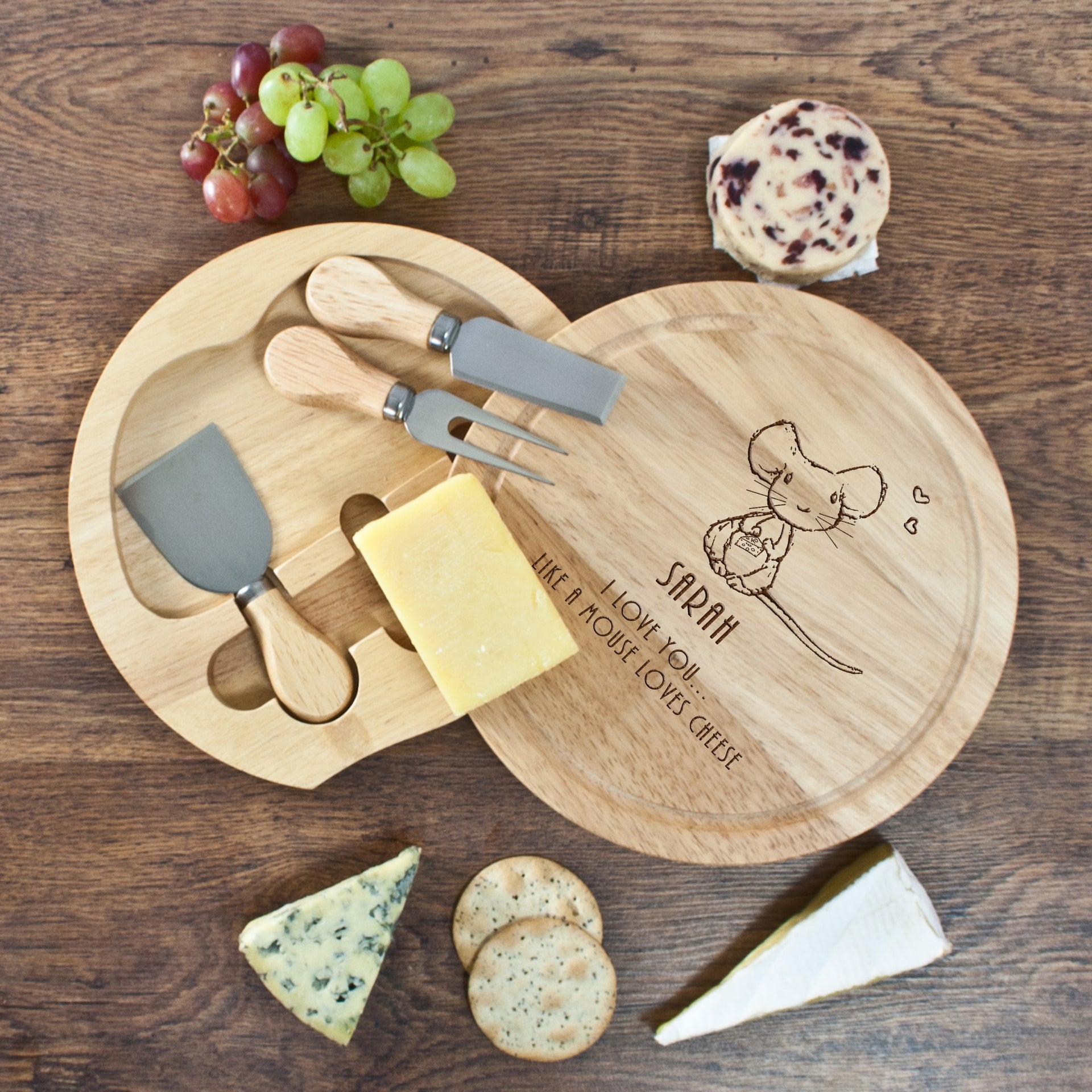 Personalised Romantic Mouse Loves Cheese Board Set | Treat Republic