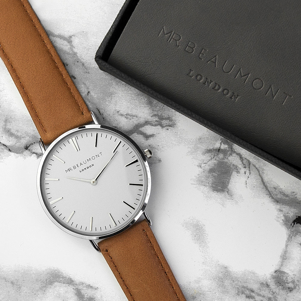 Men's Modern-Vintage Personalised Leather Watch In Camel | Treat Republic