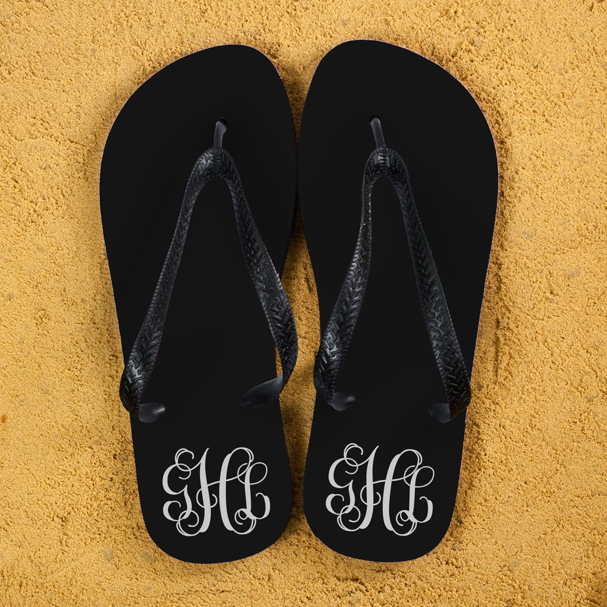 Monogrammed Black Flip Flops | Summer Footwear | Treat Republic