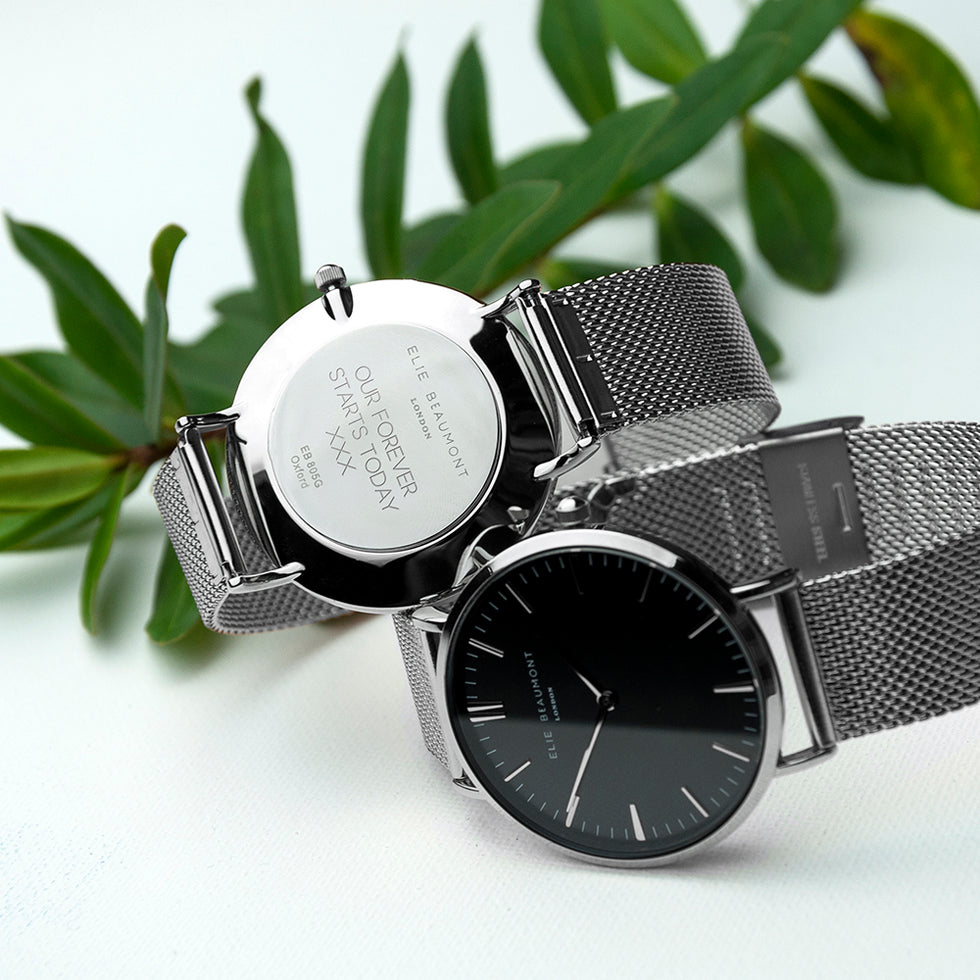 Personalised Ladies Metallic Mesh Strapped Watch With Black Dial ...