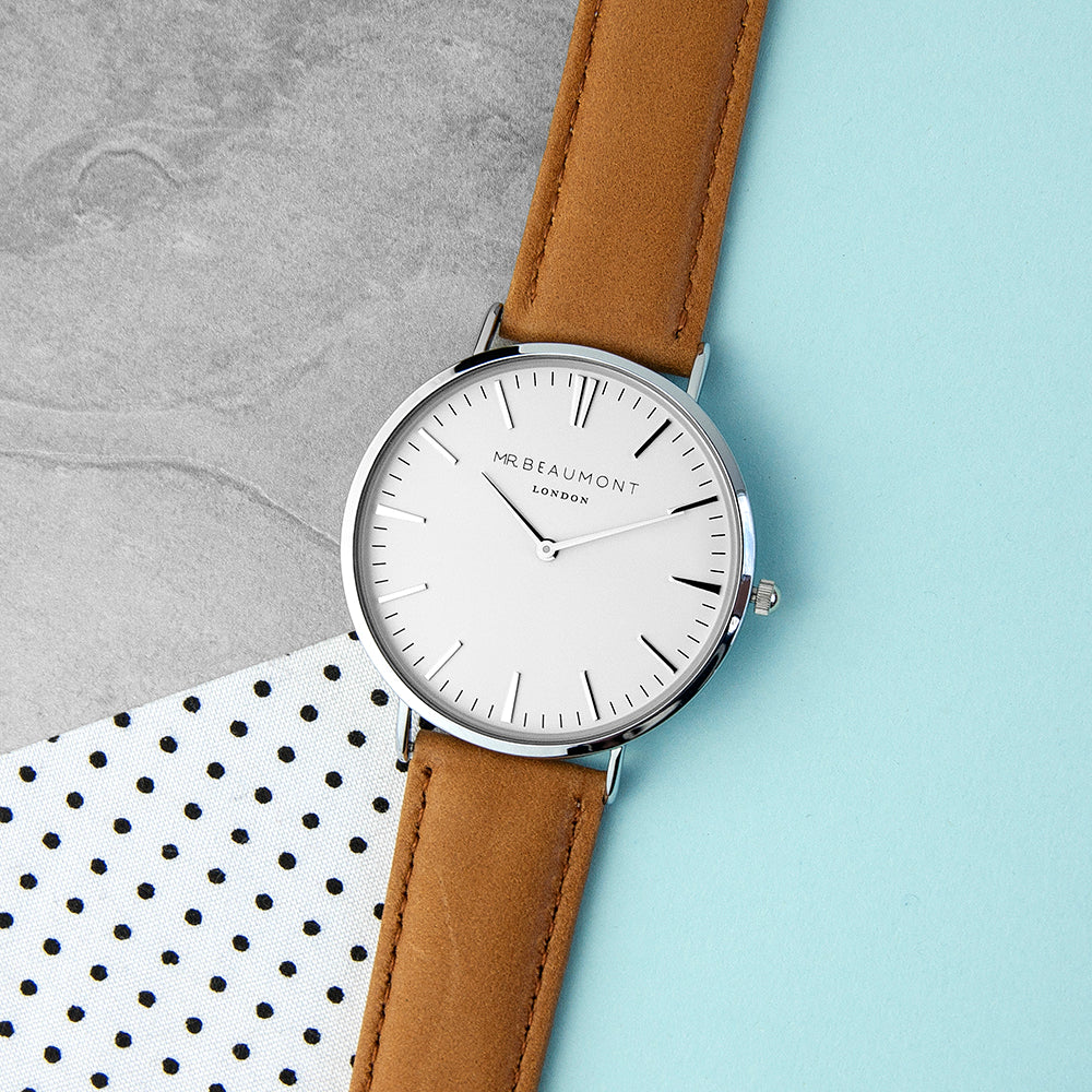 Men's Modern-Vintage Personalised Leather Watch In Camel | Treat Republic