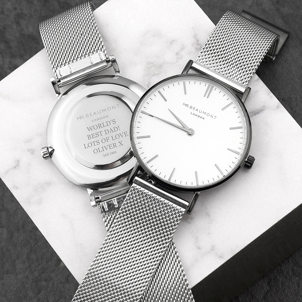 Personalised Men's Metallic Silver Watch | Gifts for Him | Treat Republic