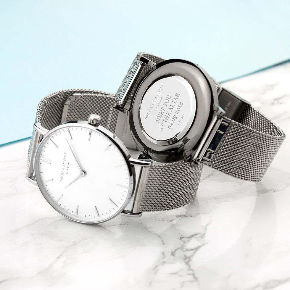 Personalised Men's Metallic Silver Watch | Gifts for Him | Treat Republic