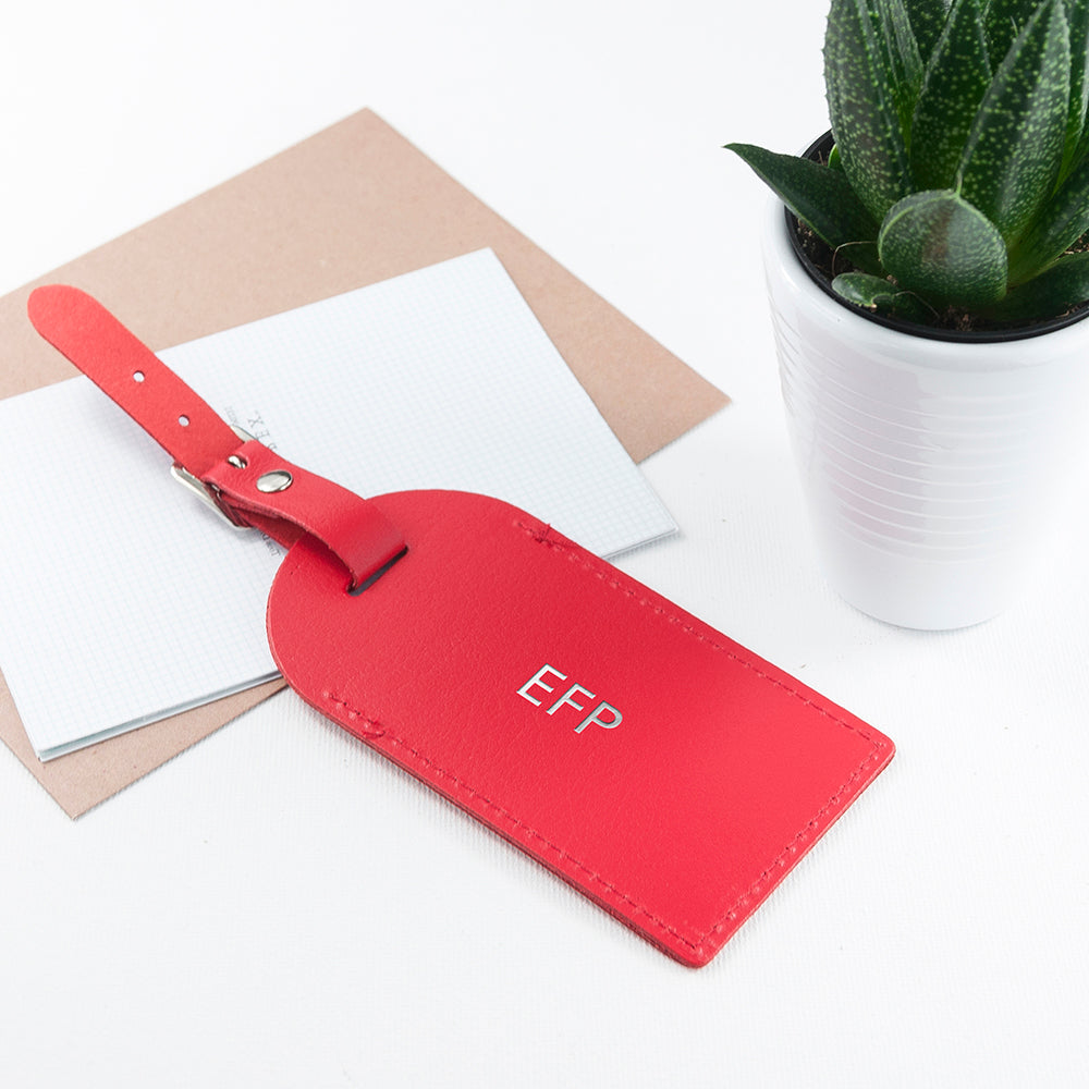 Personalised Red Foiled Leather Luggage Tag | Treat Republic