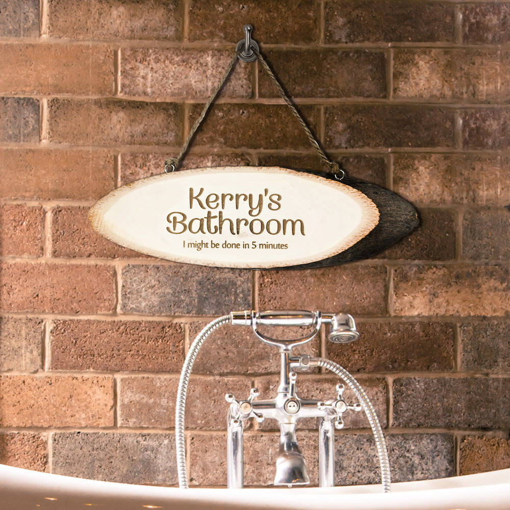 Personalised Birch Wood Bathroom Sign | Gifts for Families | Treat Republic